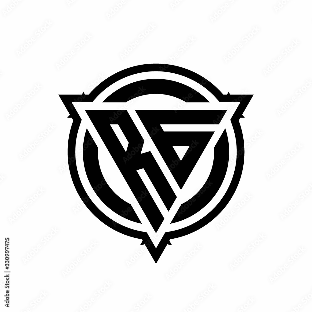 RG logo with triangle shape and circle with outline rounded design ...