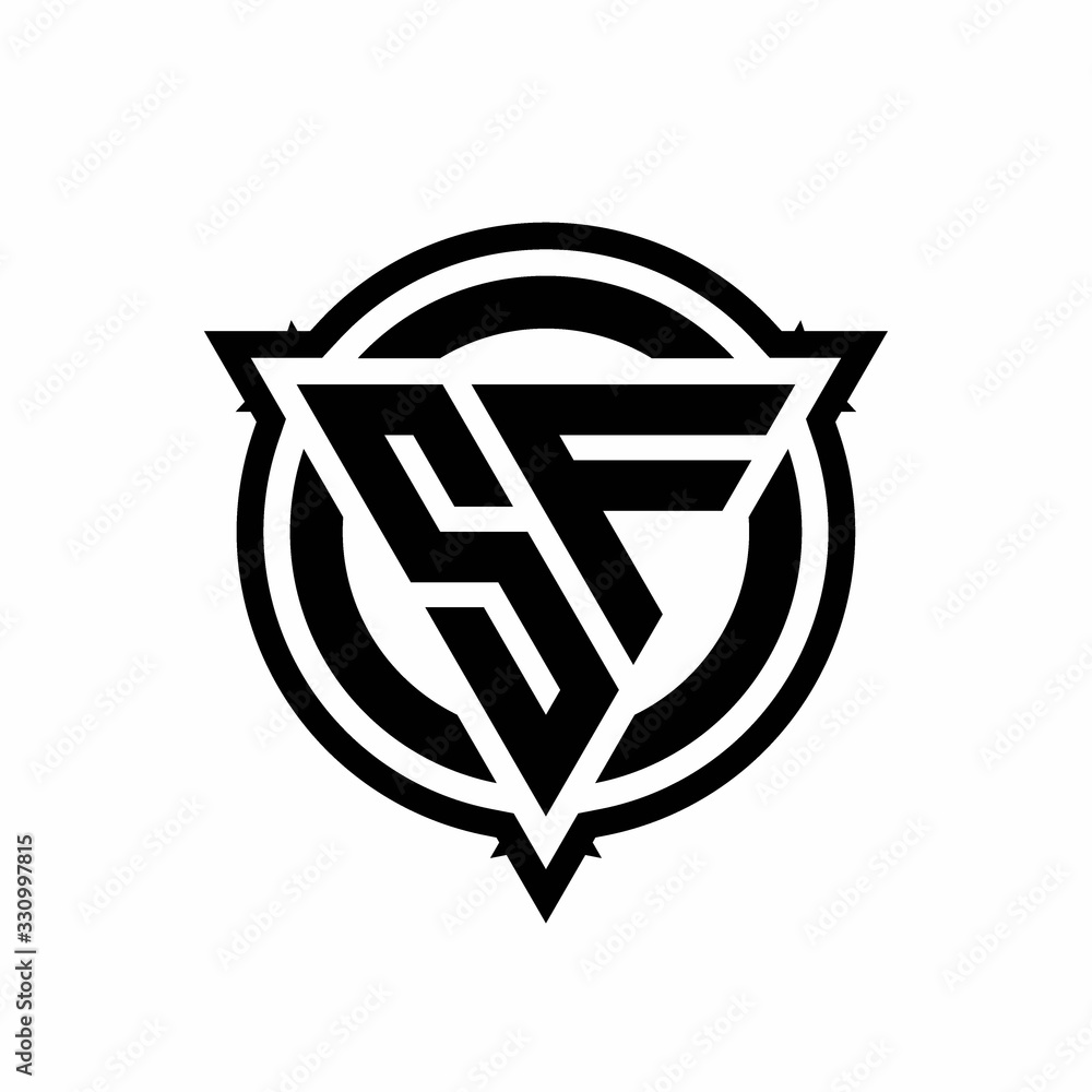 SF logo with triangle shape and circle with outline rounded design ...