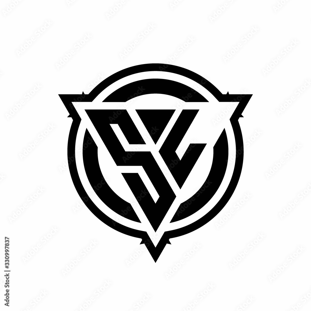SL logo with triangle shape and circle with outline rounded design ...