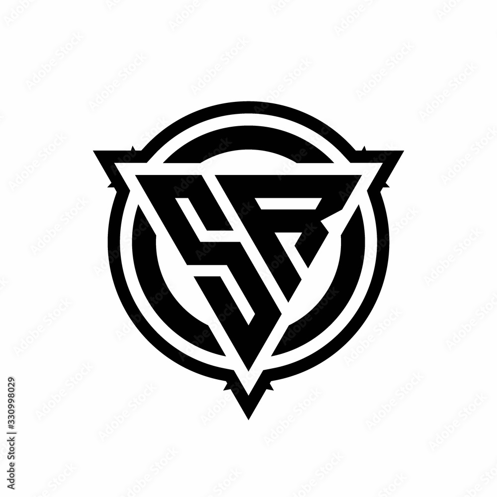 SR logo with triangle shape and circle with outline rounded design ...