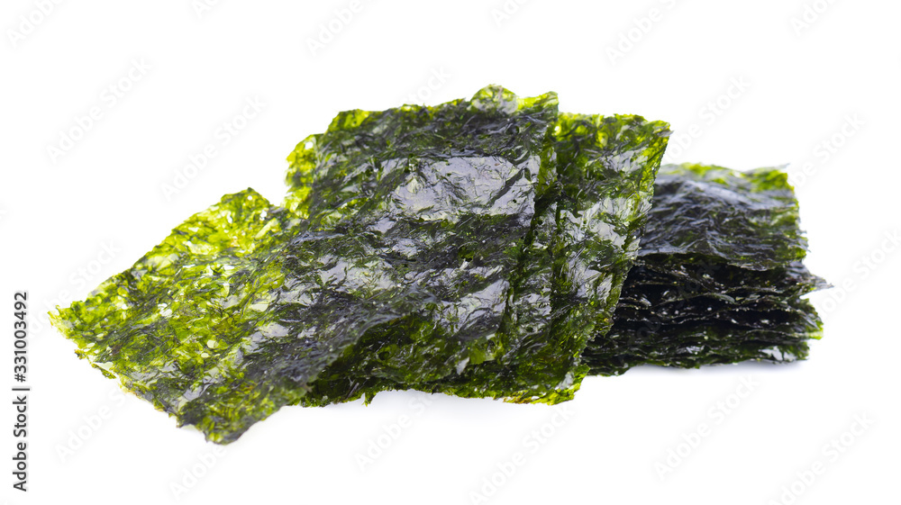 Crispy nori seaweed isolated on white background. Japanese food nori ...