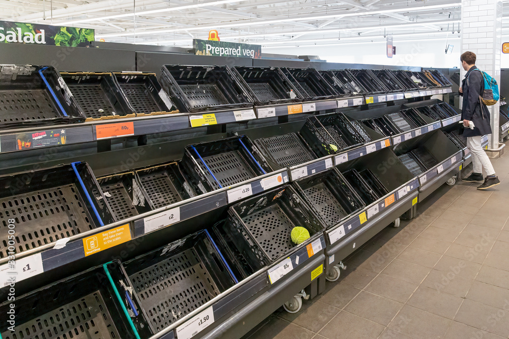 Empty supermarket shelves due to Covid19 (Coronavirus) induced panic ...