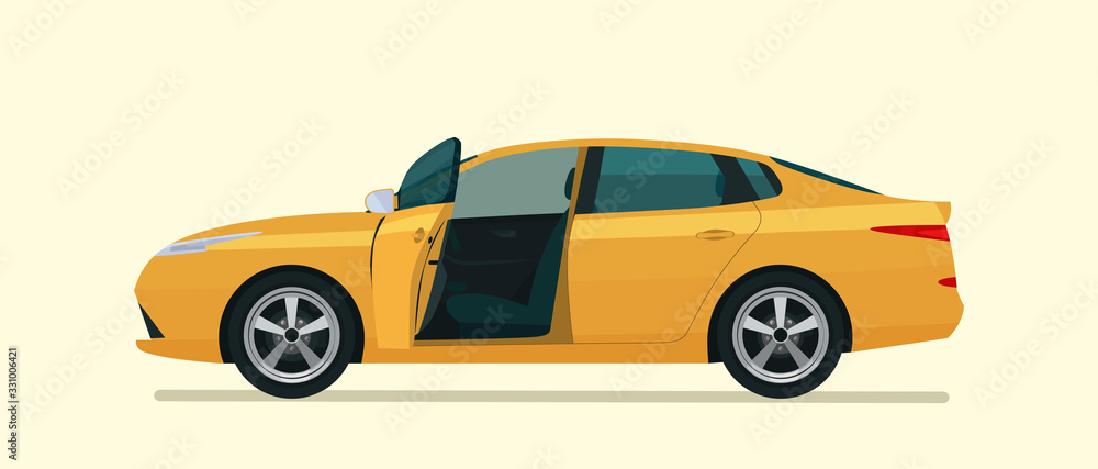 Sedan car with open door. Vector flat style illustration. Stock Vector ...