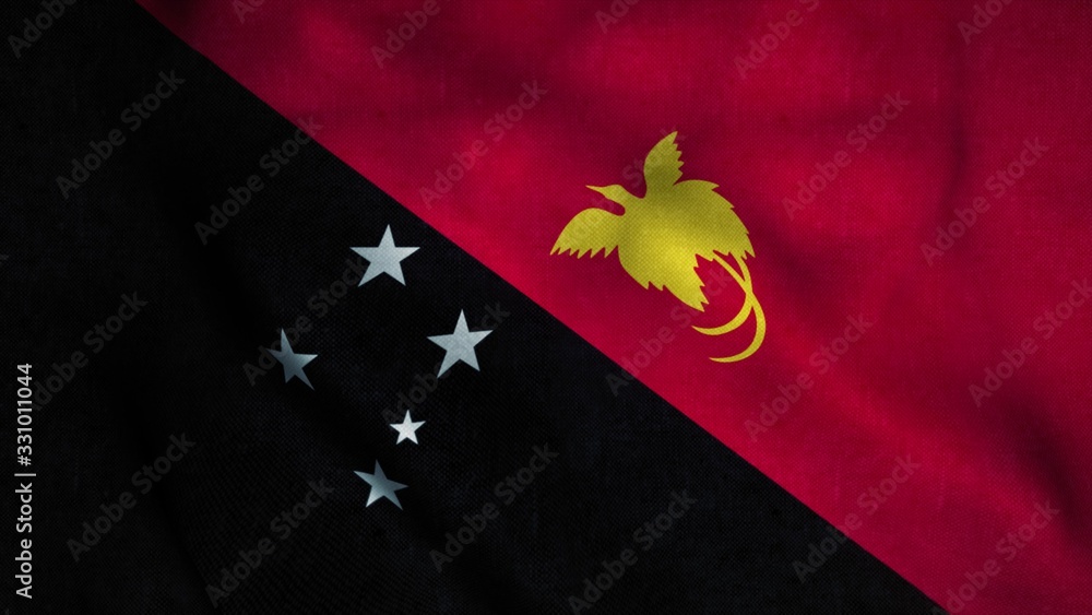 Papua New Guinea flag waving in the wind. National flag of Papua New ...