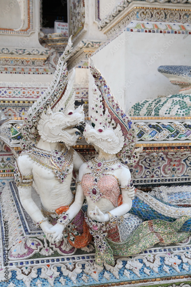 Detail, statue of Wat Pariwat (Beckham's temple) in Bangkok city ...