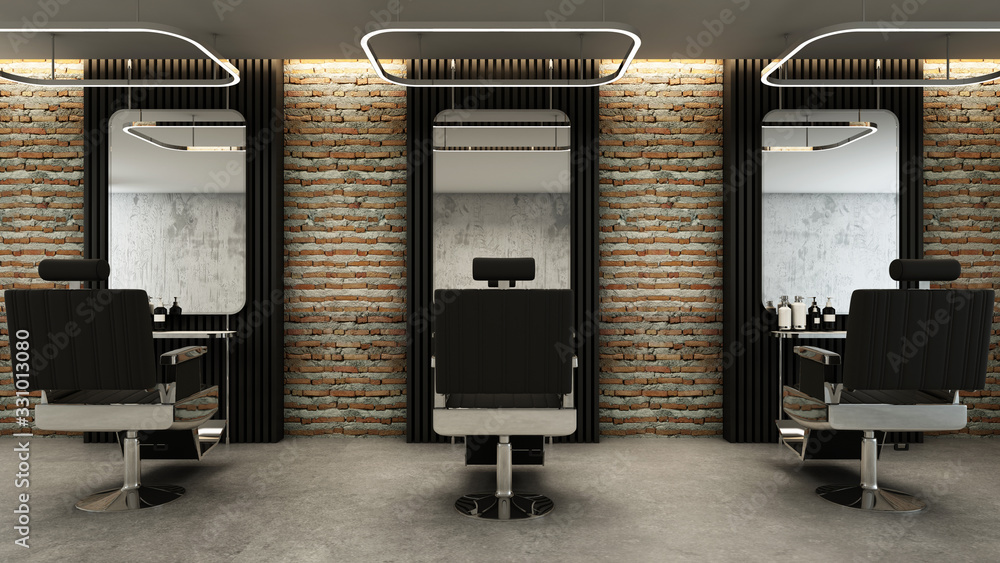 Barber shop Modern & Loft design,Brick wall,Black metal wall,Concrete ...