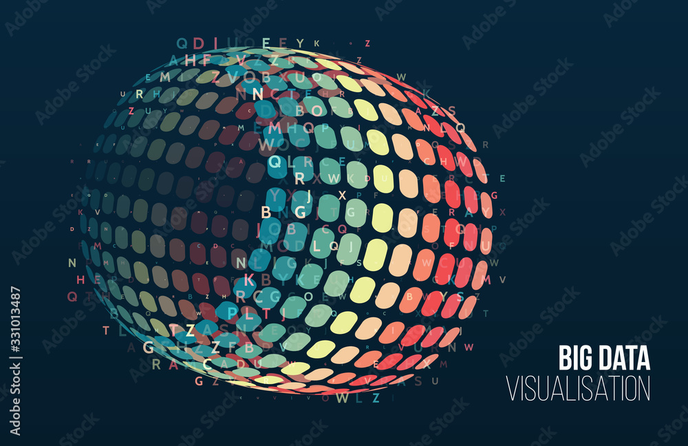 Big data visualization. Abstract background with circles array and binary code. Ring connection ...