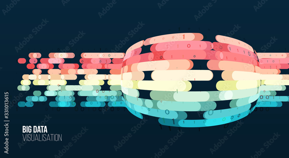 Big data visualization. Abstract background with lines array and binary code. Connection ...