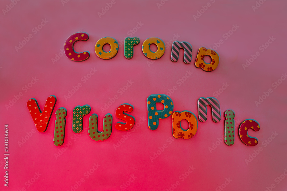 Corona virus panic written bei colored letters as symbol for the global covid-19 fear within ...