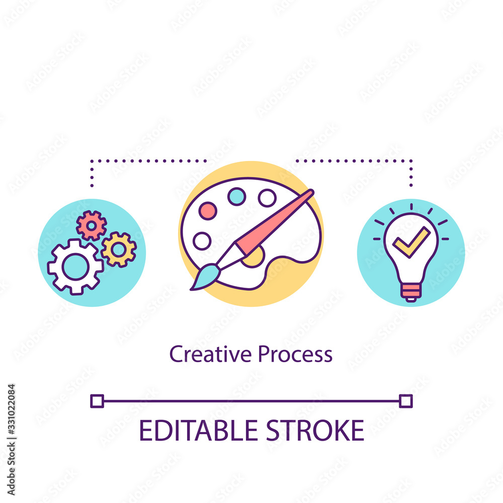 Creative process concept icon. Idea generation, plan forming, paperwork idea thin line ...