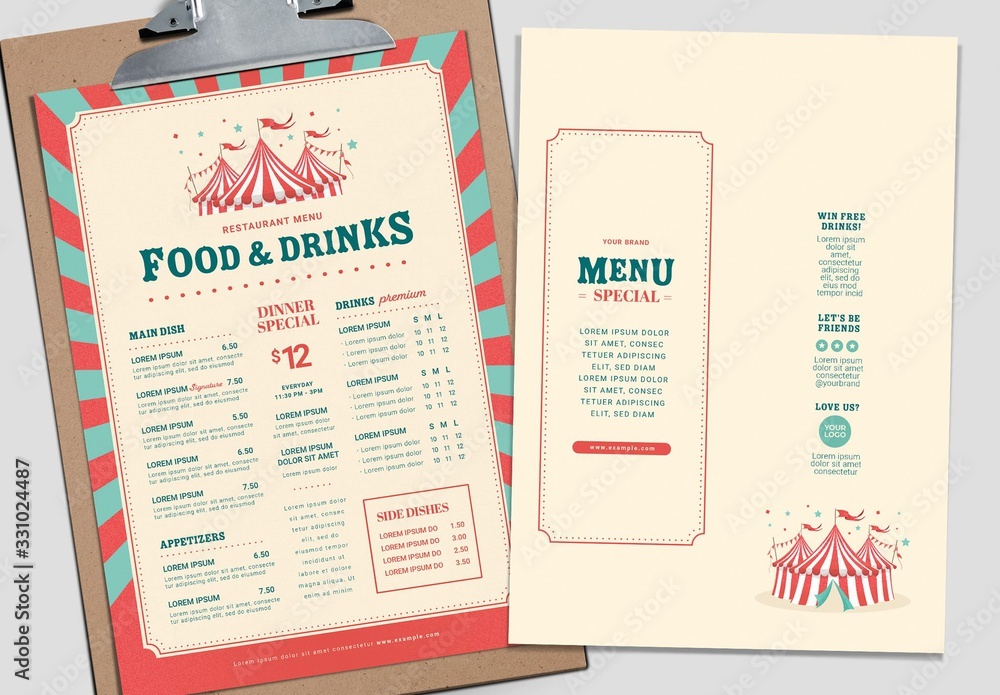 Circus Themed Menu Layout Stock Template | Adobe Stock
