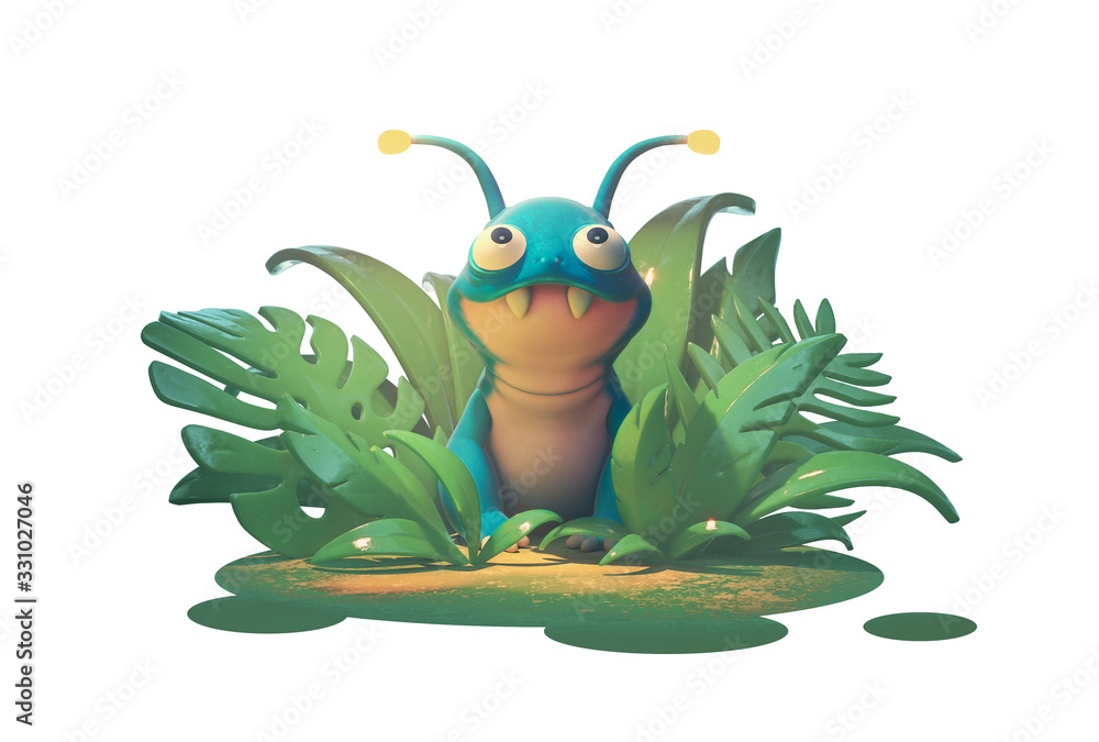 Cute alien creature hiding in jungle bushes isolated on white ...