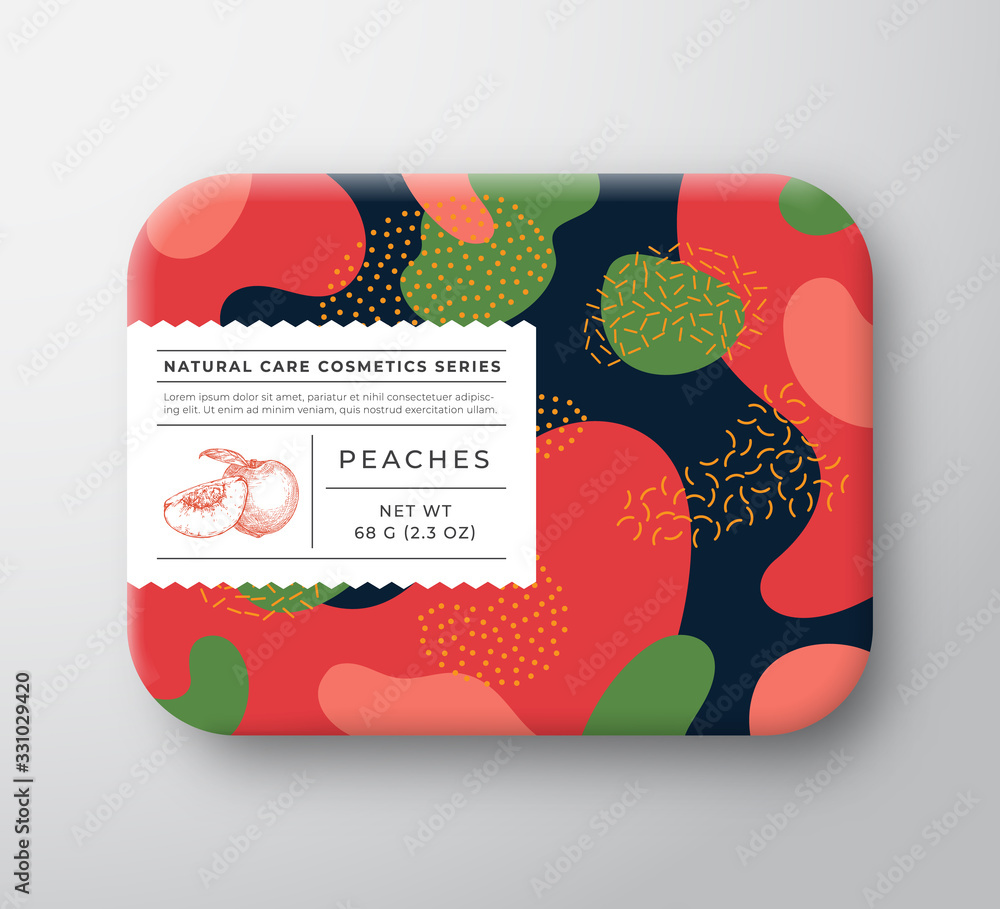 Peaches Bath Cosmetics Package Box. Vector Wrapped Paper Container with ...