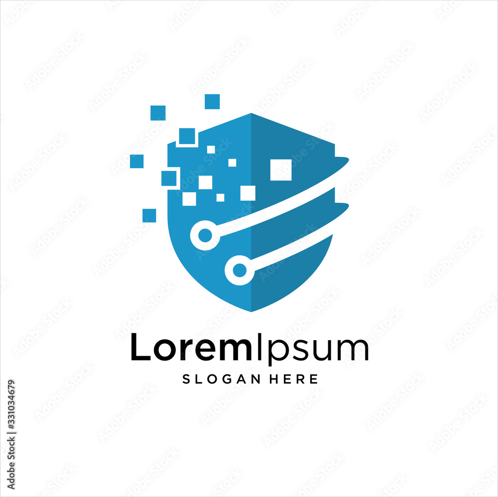 Protection shield vector with technology symbol, Shield Idea logo ...