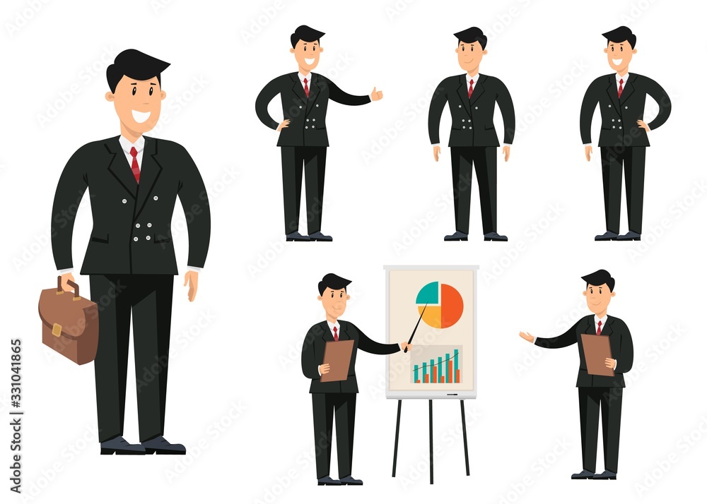 Set of businessman, office worker in different poses and situations ...