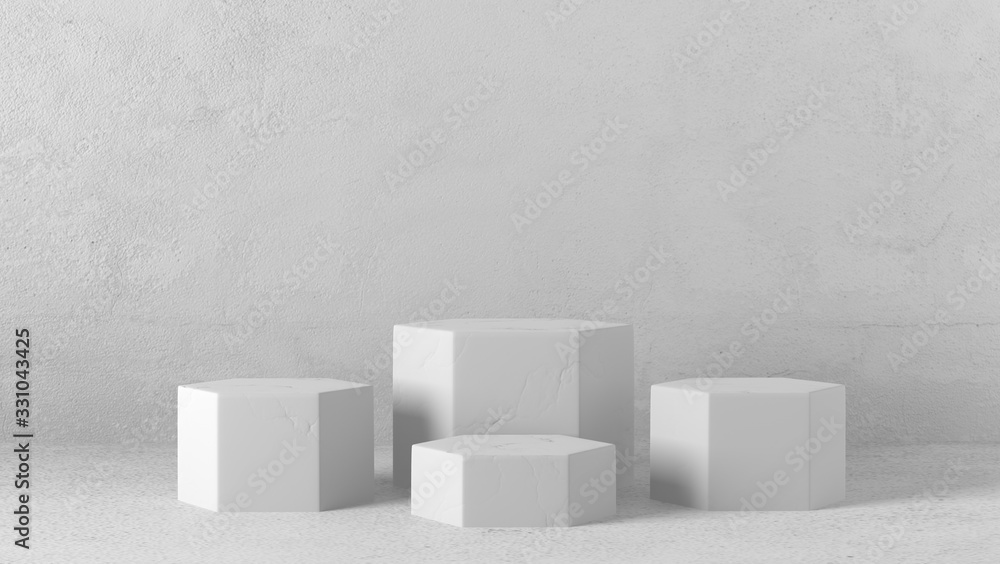 Minimal luxury white marble design Cylinder circle box Hexagon podium ...