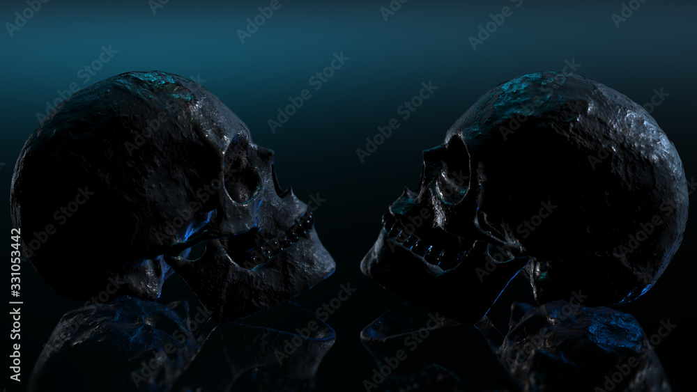 Human skull with dark background. Death, horror, anatomy and halloween ...