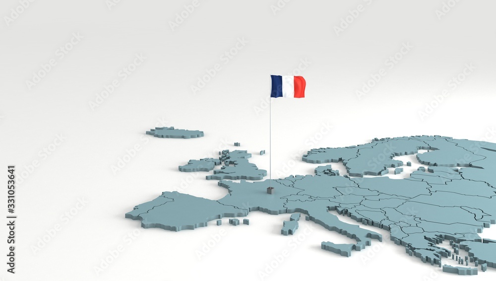 france flag. Europe map with countries flags. 3d render flag map. Stock ...