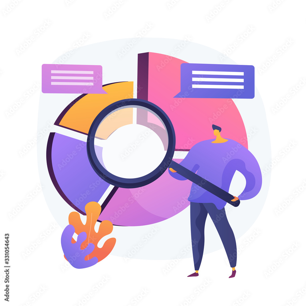 Statistical analysis. Man cartoon character with magnifying glass ...