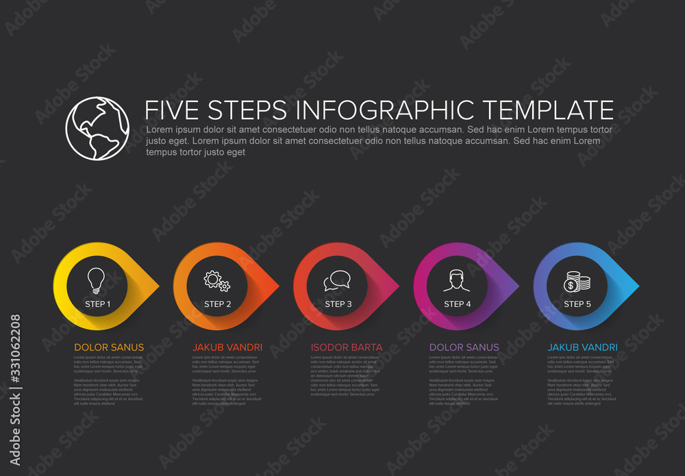 Dark Gray Infographic Layout with Colorful Gradient Elements Stock ...