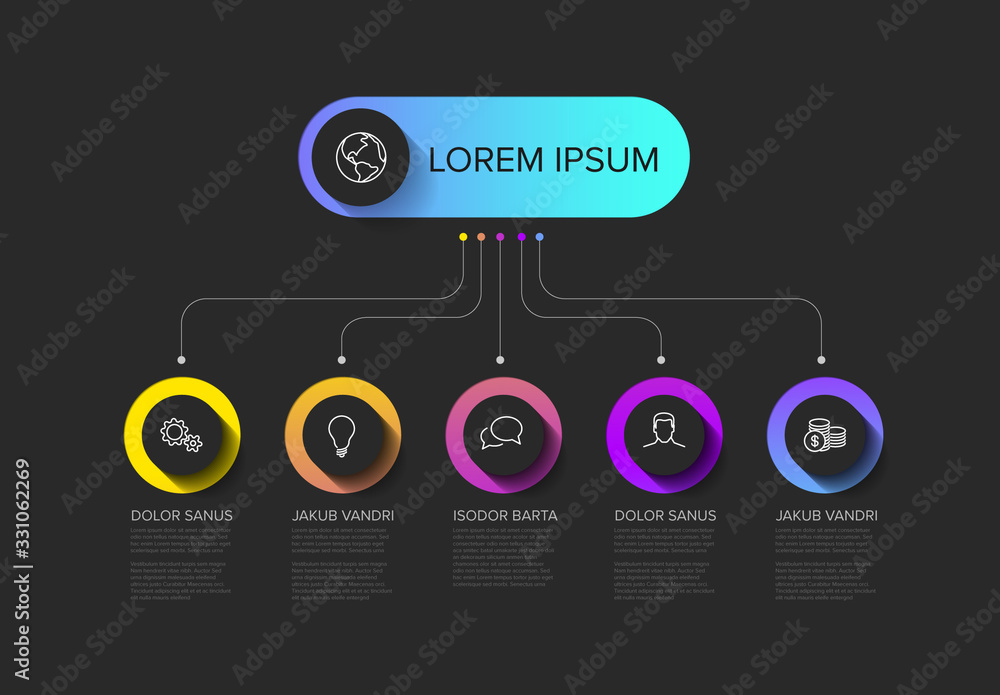Dark Gray Infographic Layout with Colorful Gradient Elements Stock ...