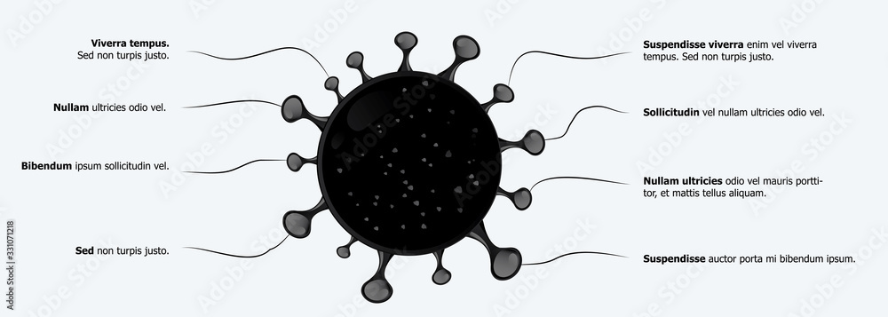 Coronavirus known as SARS-CoV - vector realistic illustration in black ...