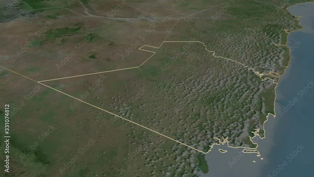 Kwale, county with its capital, zoomed and extruded on the satellite ...