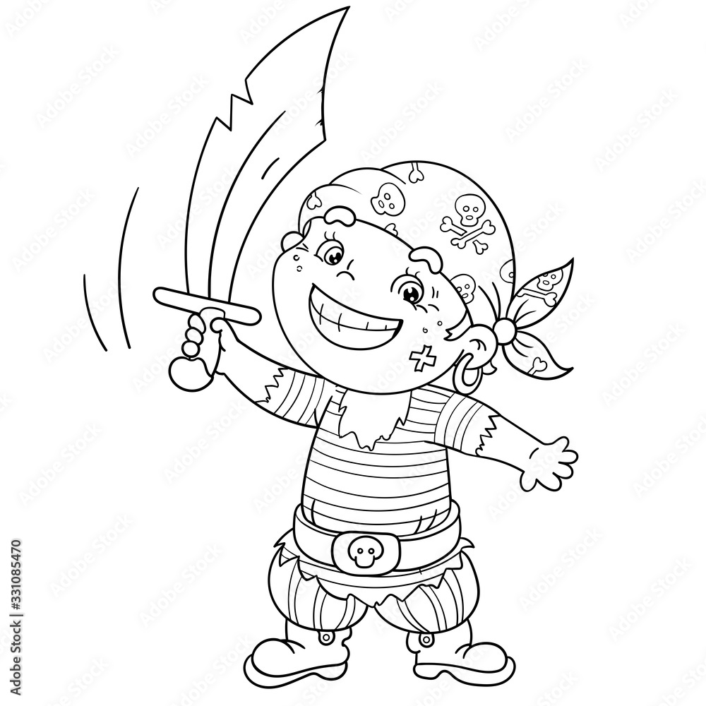 Coloring Page Outline Of Cartoon Pirate with saber. Coloring book for ...