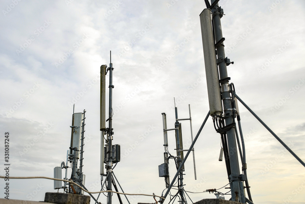 Cellular radio telecommunication network antenna mounted on a metal ...