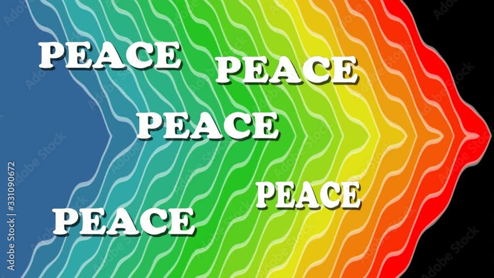 Peace background, white animated words Peace appearing on wavy rainbow ...