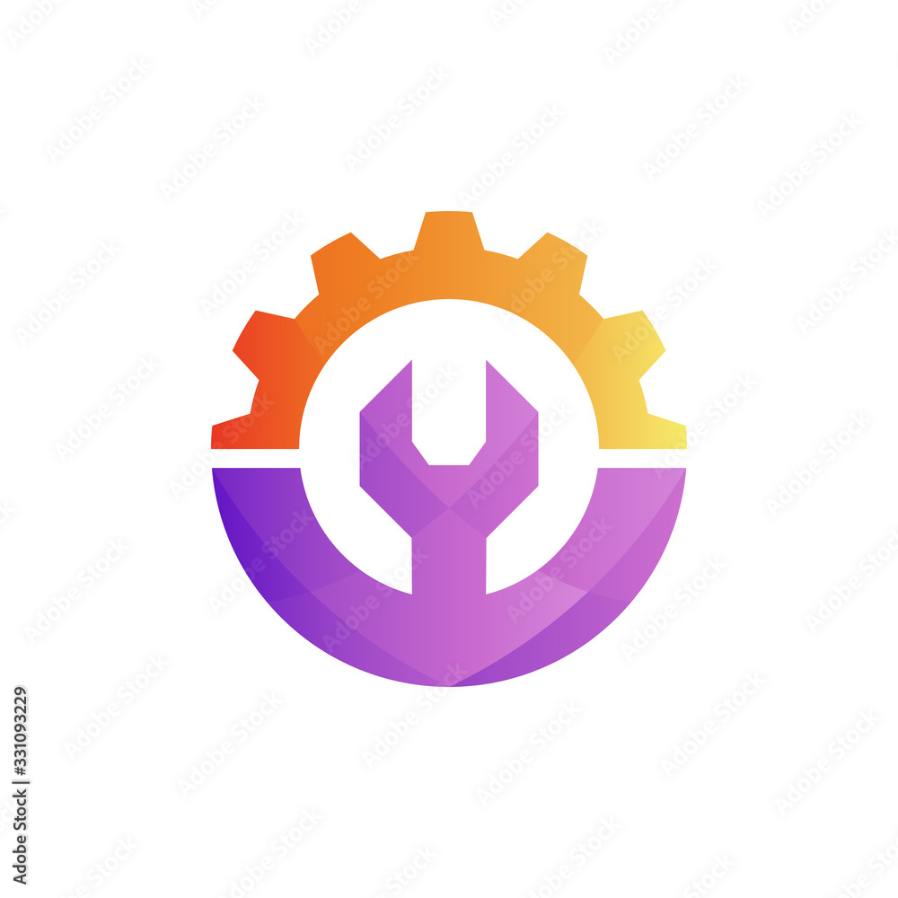 Wrench and gear logo design, mechanical engineering logo template ...