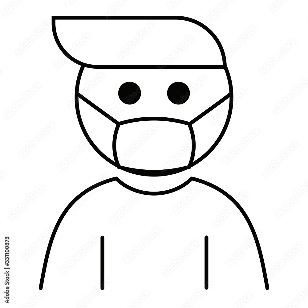 Patient wearing a surgical mask. Vector illustration in black and white ...