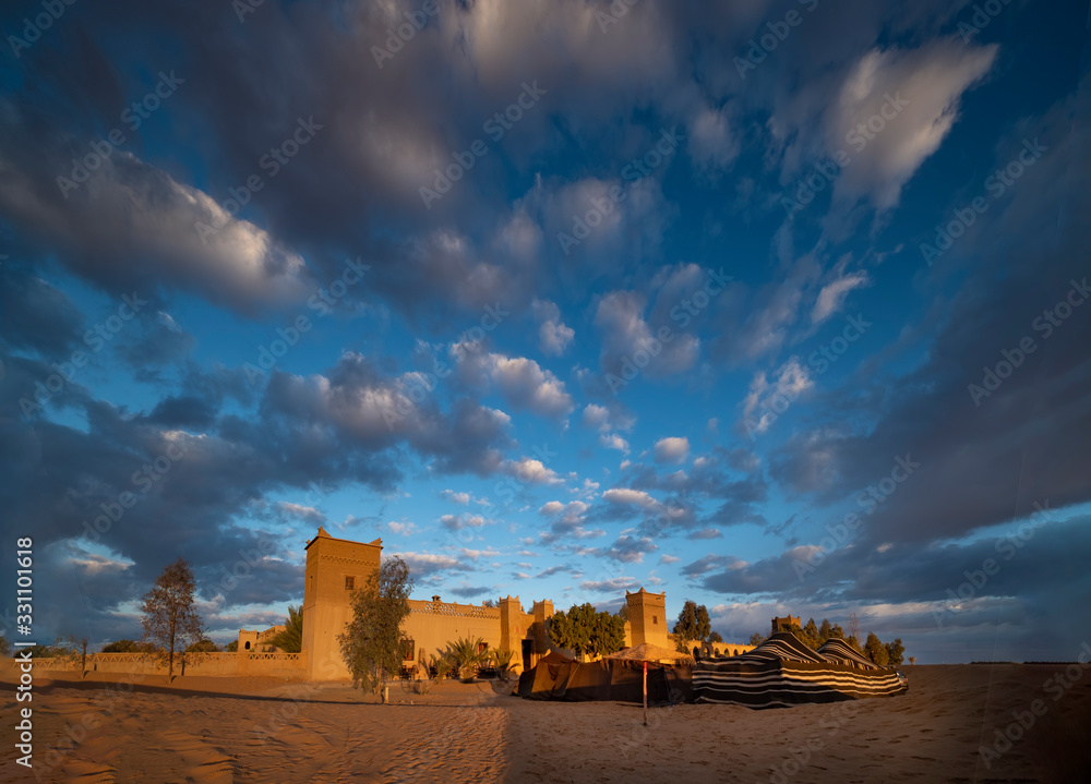 Desert Hotel at Sunrise, Sahara Desert, Morocco Stock Photo | Adobe Stock