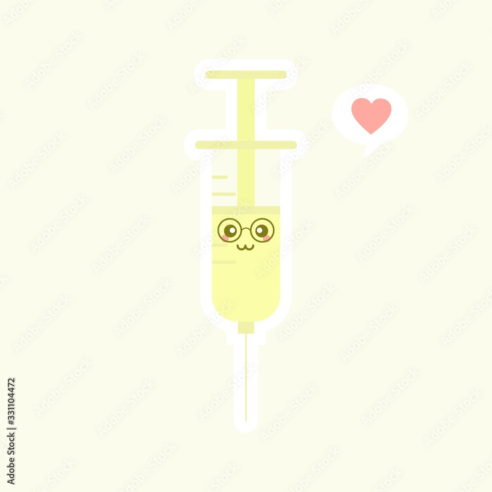 Cute and kawaii syringe. Vector flat cartoon character illustration ...