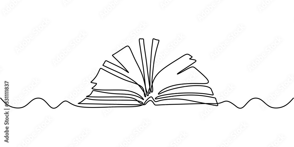 One line drawing, open book. Vector object illustration, minimalism ...