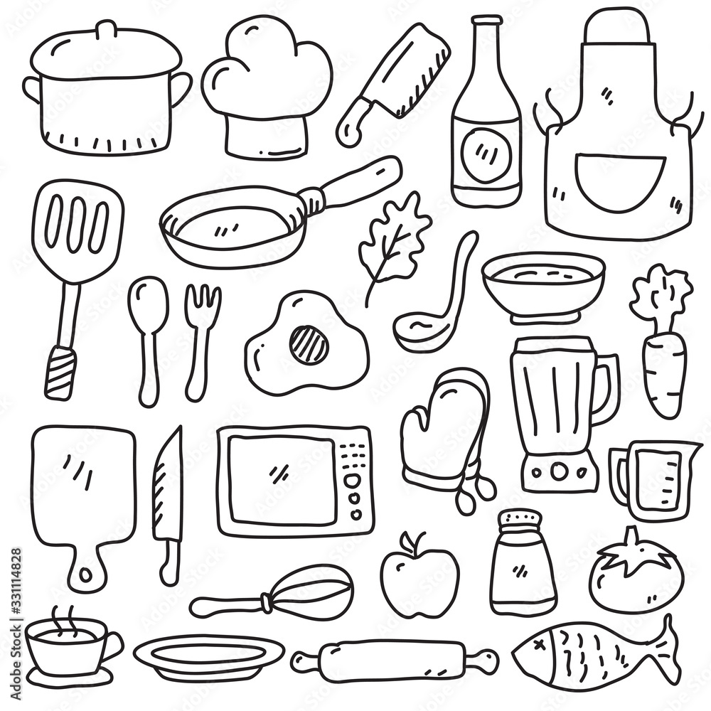 Set of cooking doodle vector illustration in cute hand drawn style ...