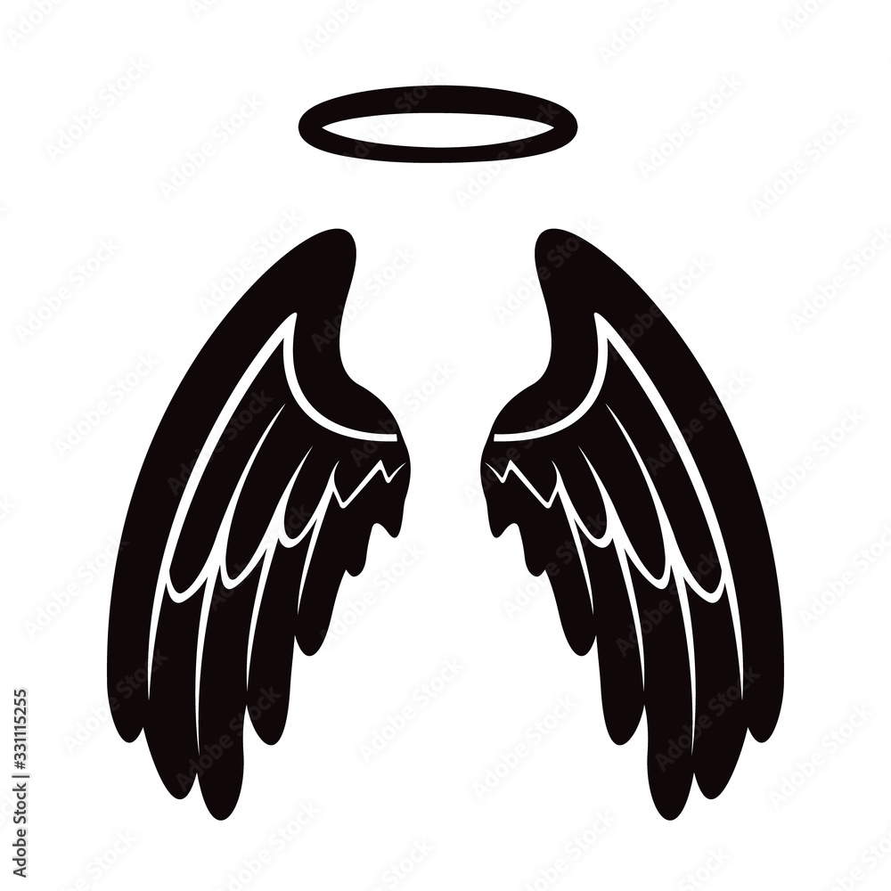 Angel Wing with Halo Black and White Vector Graphic Icon Stock Vector ...