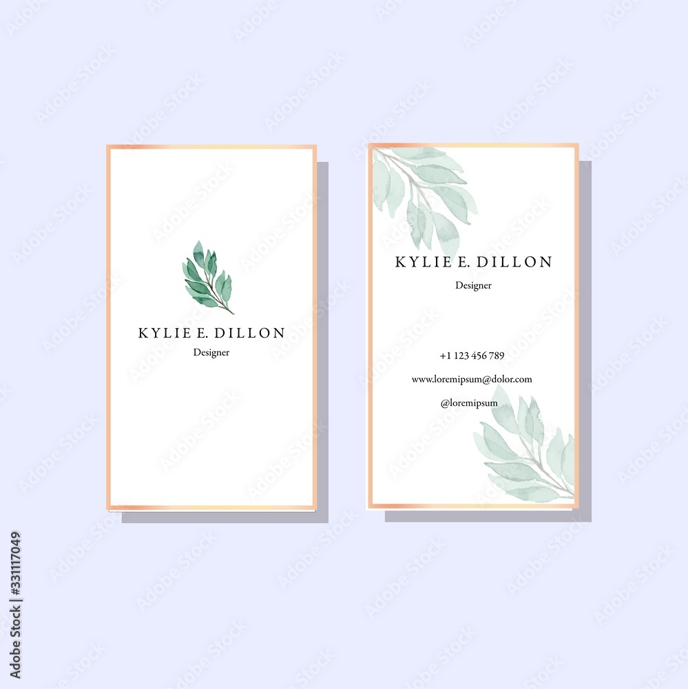 Folia Gold Frame Vector Watercolor Bussiness Card Template Set Stock ...