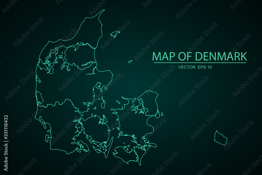 Blue map of denmark, Blue gradient Denmark map. Detailed, Mercator ...