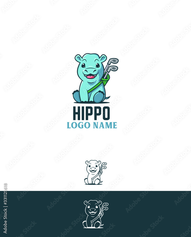 little hippos character logo mascot, hippos golf logo, animal hippos ...