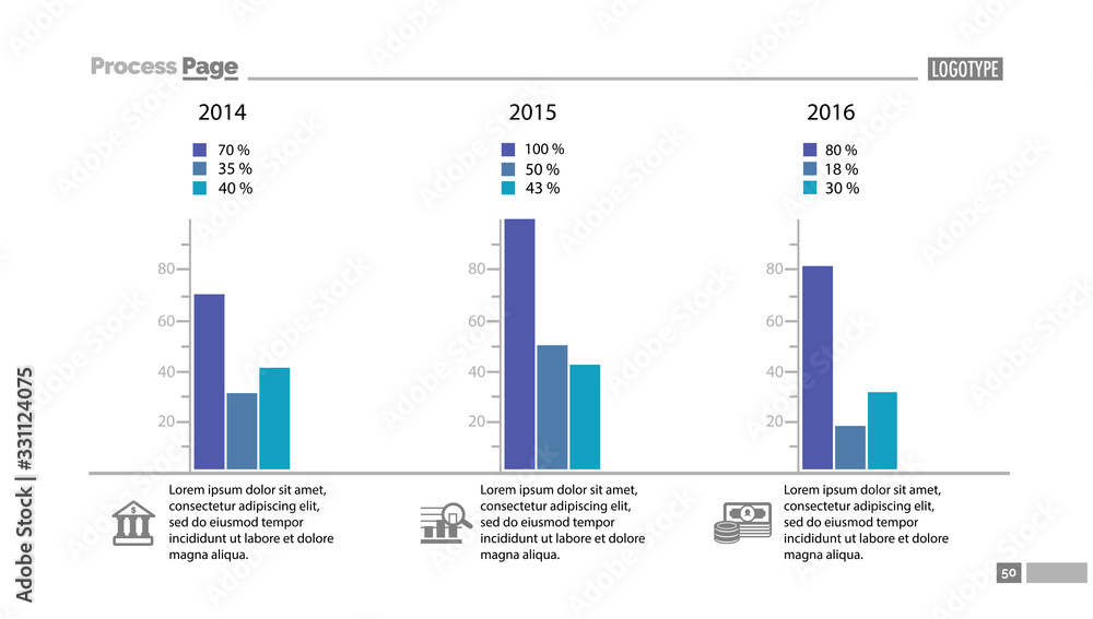 Three comparison bar graph slide template. Element of analysis, diagram ...