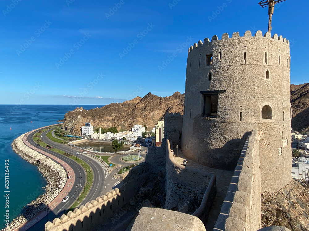 Mutrah Fort defensive fortress facing the Arabian Gulf and the Muscat ...