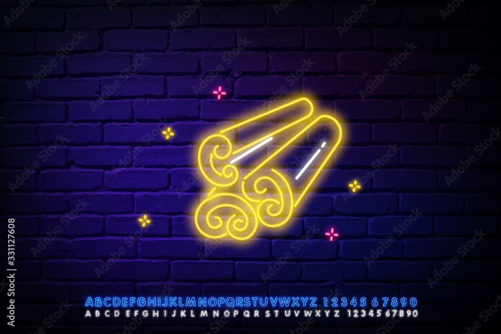 The cinnamon logo or label . Logo in neon style. Easy- to- use template ...