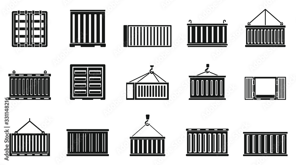 Cargo container ship icons set. Simple set of cargo container ship ...