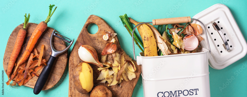 Sustainable and zero waste living. Vegetable waste in recycling compost ...