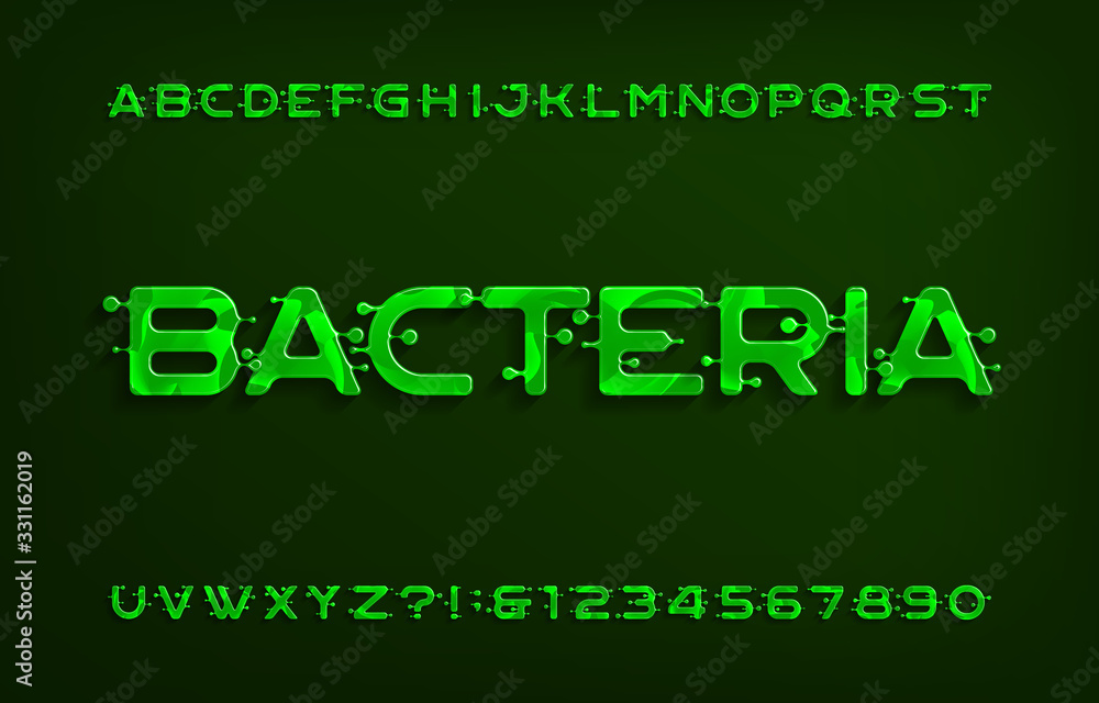 Bacteria alphabet font. Type letters and numbers. Stock vector ...