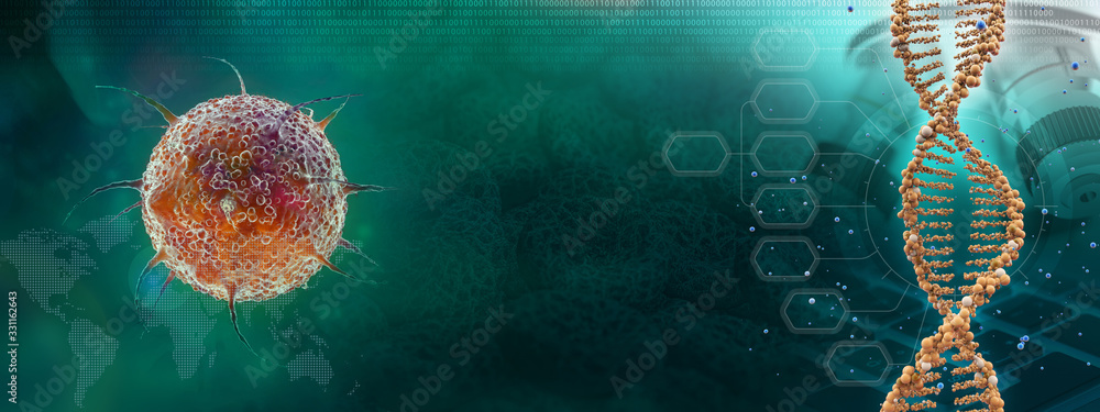 virus and DNA strand background with copy space, 3d illustration Stock ...