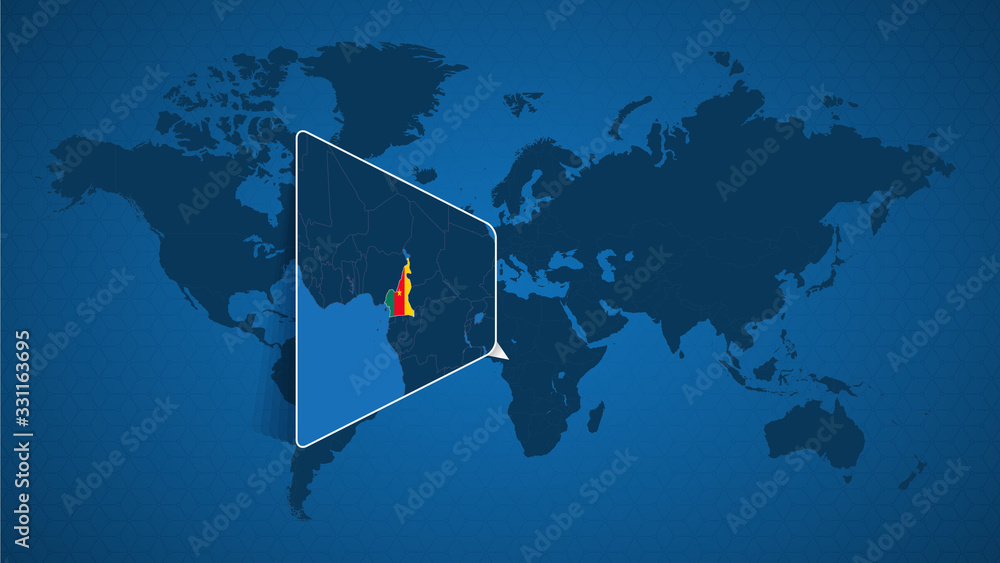 Detailed world map with pinned enlarged map of Cameroon and neighboring ...