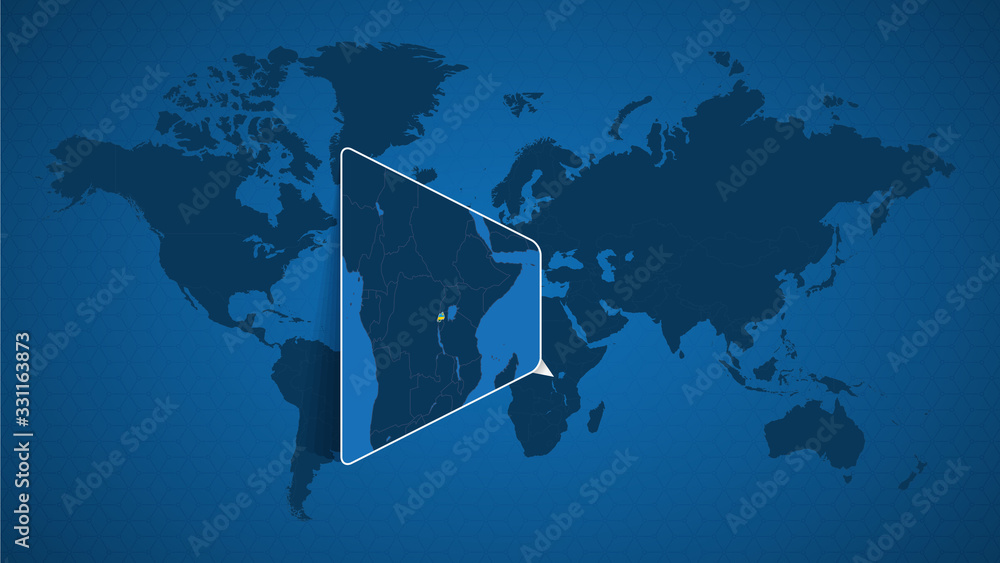 Detailed world map with pinned enlarged map of Rwanda and neighboring ...
