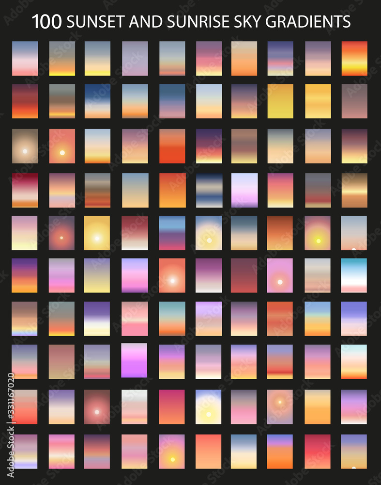 Sunset and sunrise gradient bundle. Sky backgrounds for nature ...